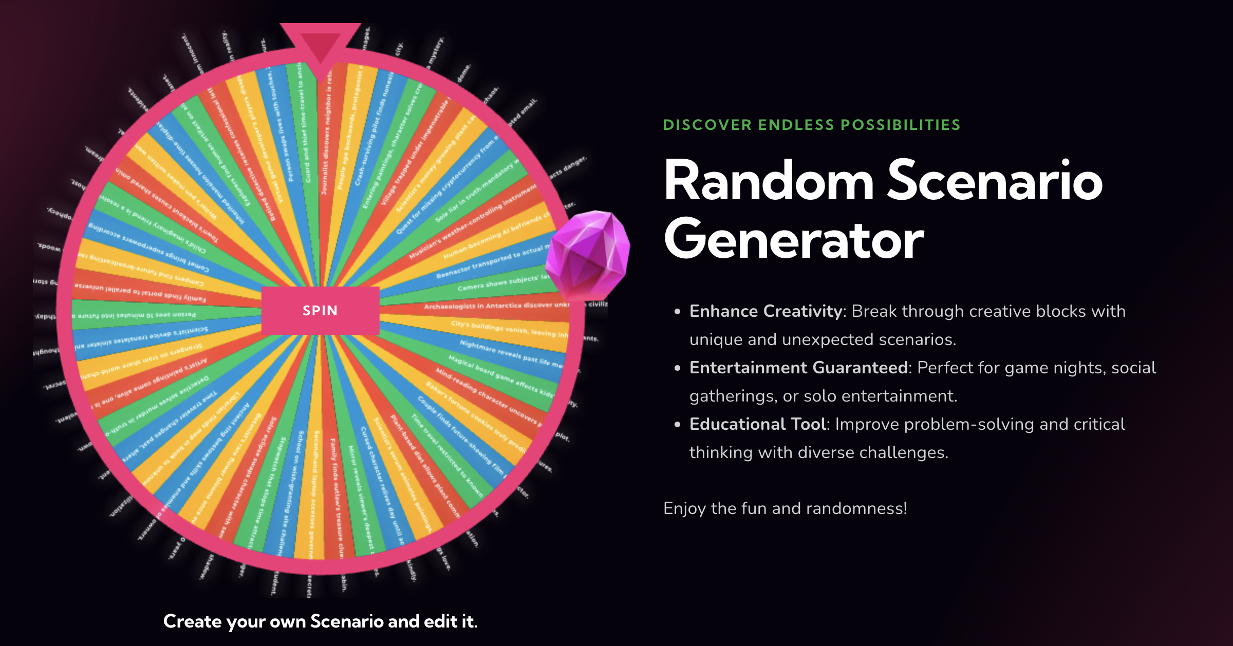 Random Situation Generator 🗝 Spin the Scenario Wheel and Unpredictable Situations 💣 🔧 🔮- Pick ...