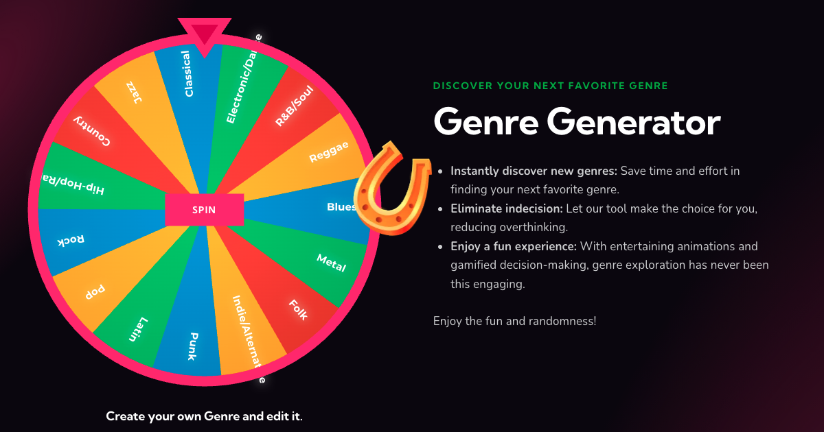 🎉 Genre Generator | Discover New Favorites 💖 Instantly! - Pick The Wheel