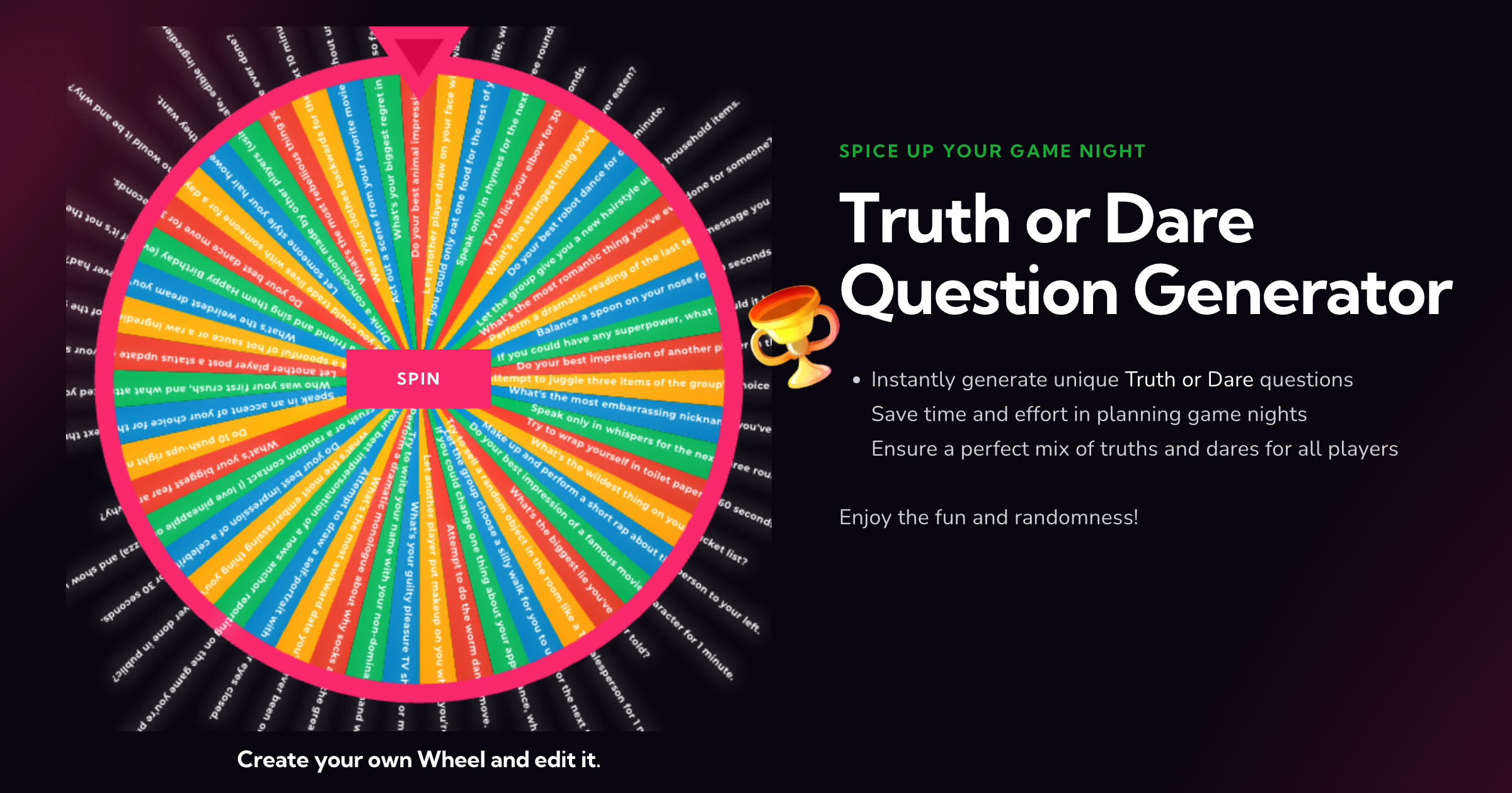 Truth or Dare Question Generator - Pick The Wheel