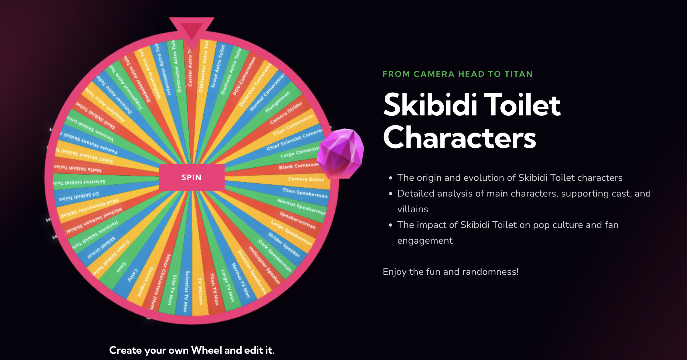 🚽 Skibidi Toilet Characters | 👨🏻 Meet the Quirky Cast - Pick The Wheel