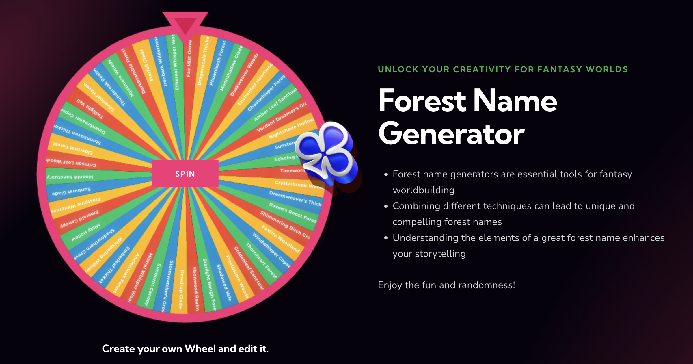 🌳 Forest Name Generator | Spark Fantasy Creativity 🪄- Pick The Wheel