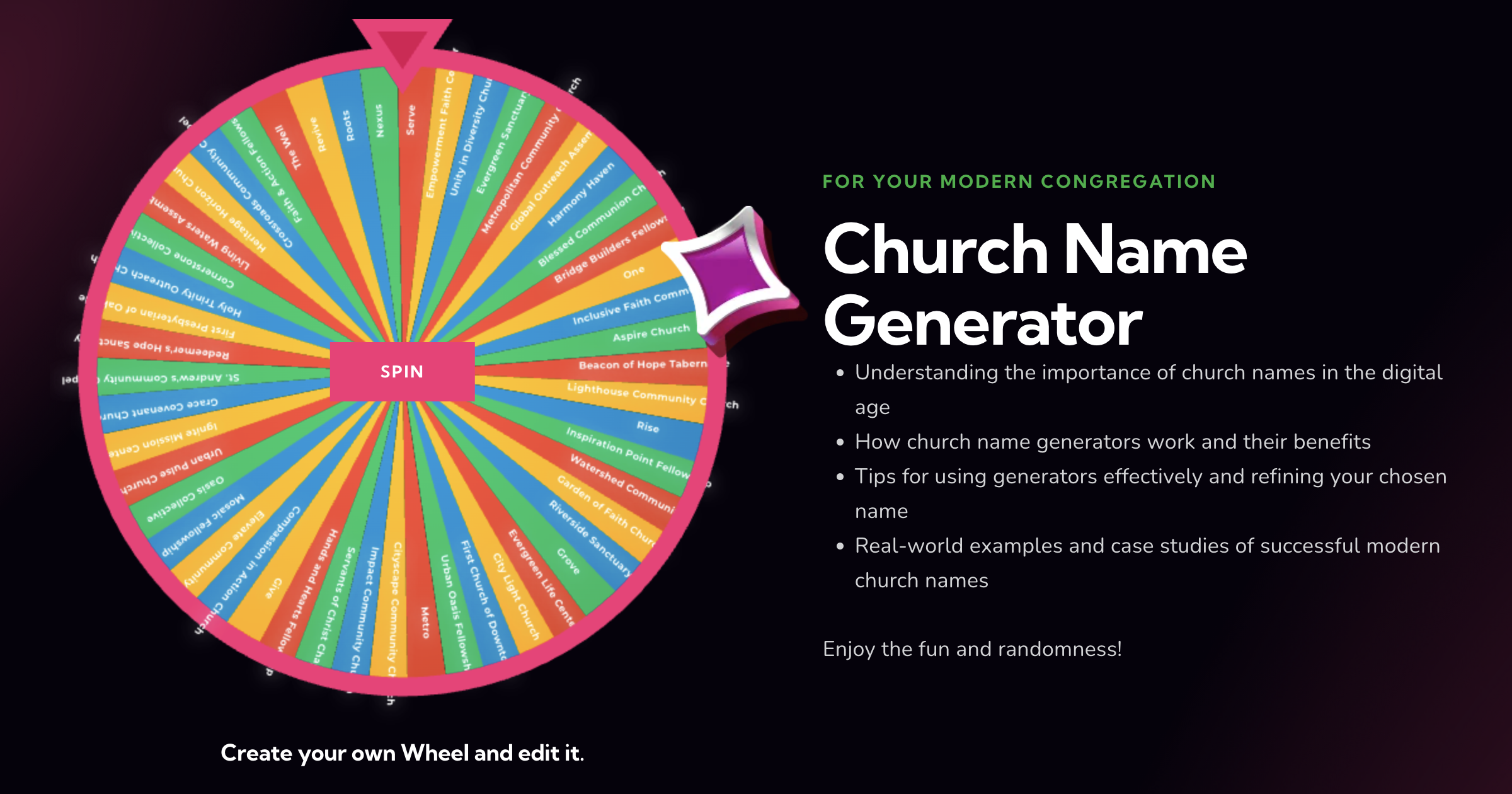 🙏 Church Name Generator | Inspire Modern Congregations - Pick The Wheel