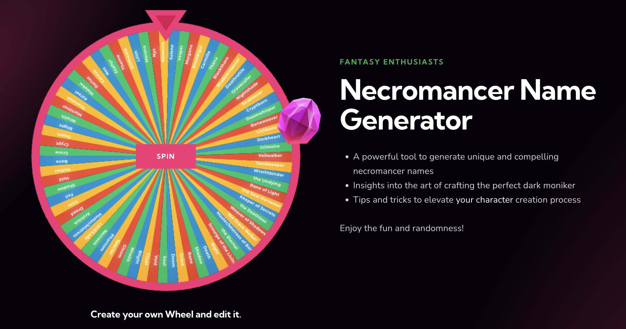 🔮 Necromancer Name Generator | 💀 Unleash Dark Creativity - Pick The Wheel