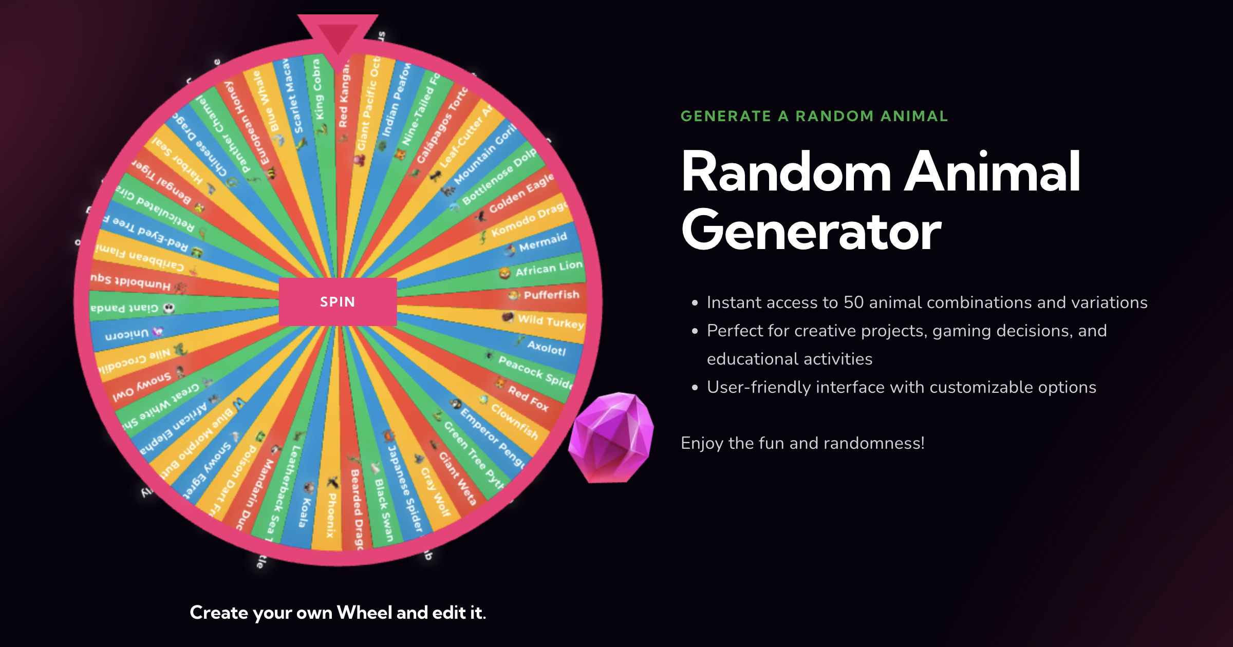 Random Animal Generator 🦁🐋🦅🐾 50+ Animal Combinations - Pick The Wheel