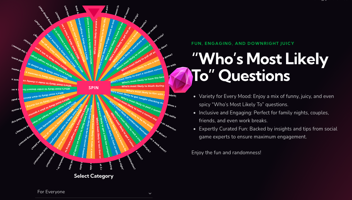200+ Most Likely To Questions | Juicy & Fun for Everyone 🎉 - Pick The Wheel