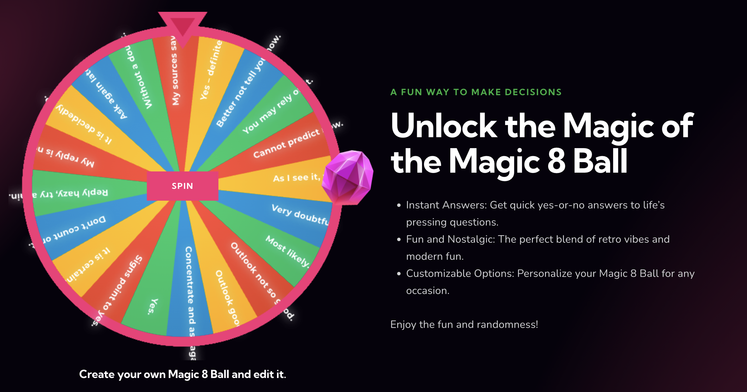 Magic 8 Ball 🎱 Instant Answers, Fun & Customization - Pick The Wheel